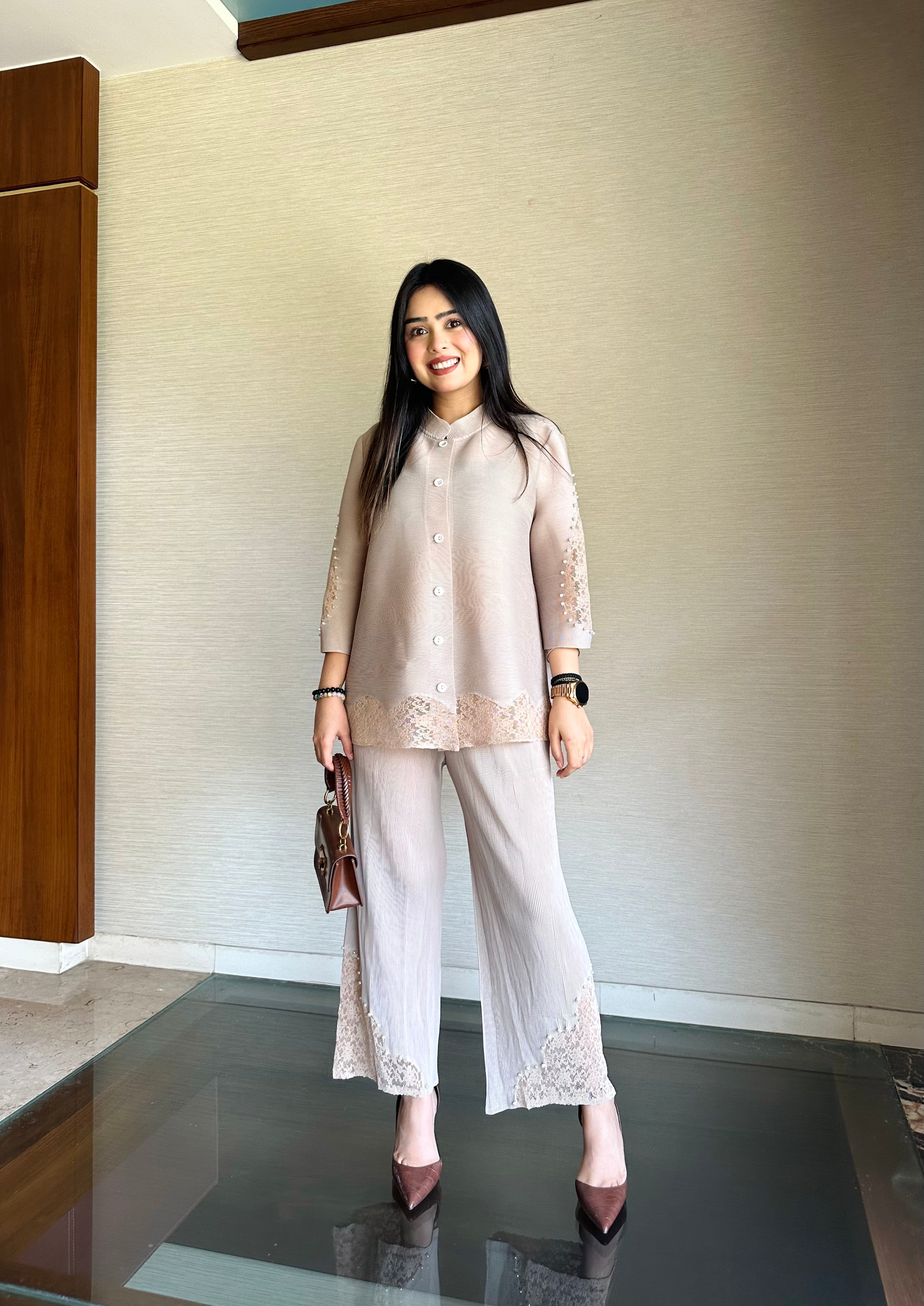 Beige Netted Co-ord set – Emmwear